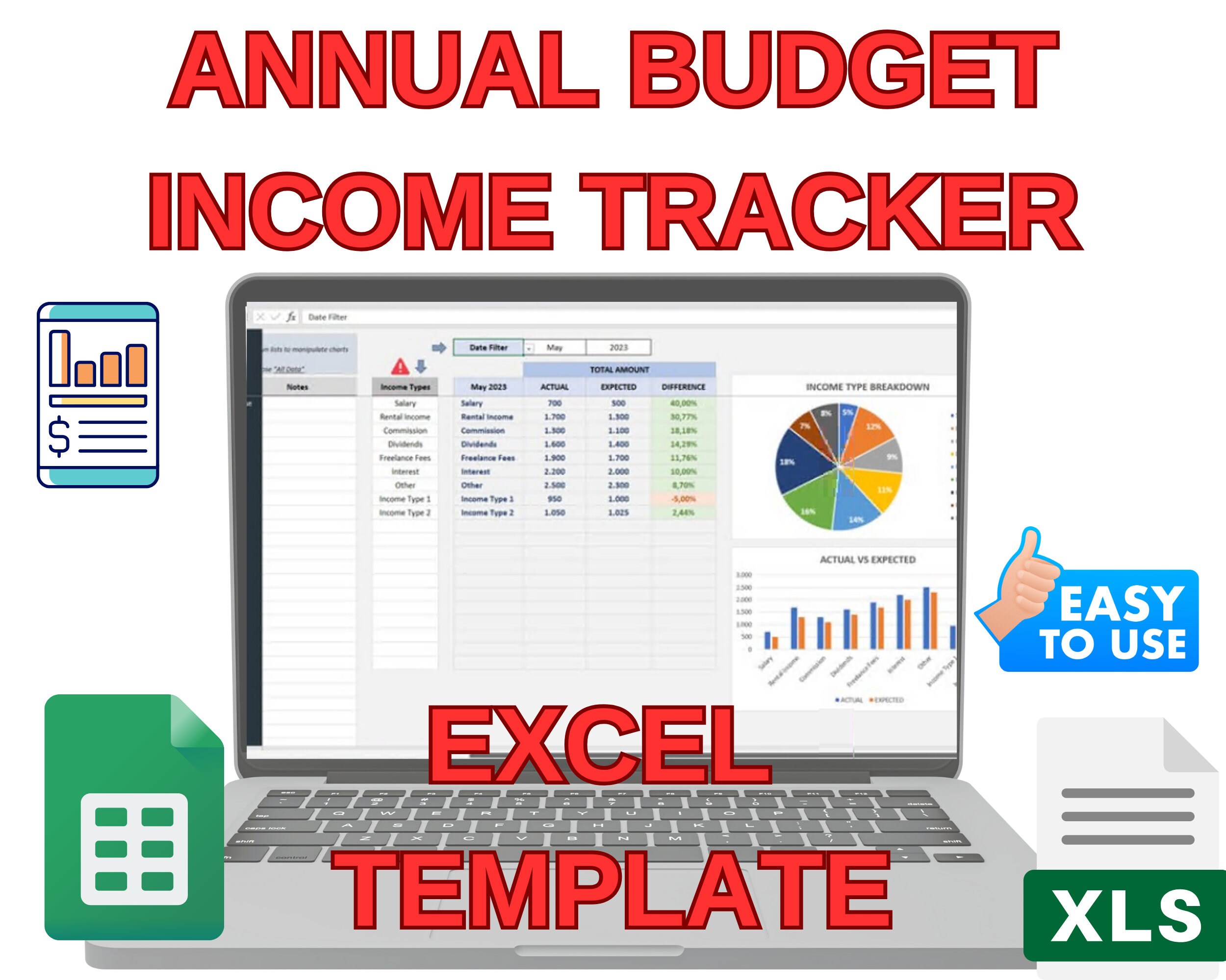 Dynamic Income Tracker Budget Excel Template | Track, Budget ...