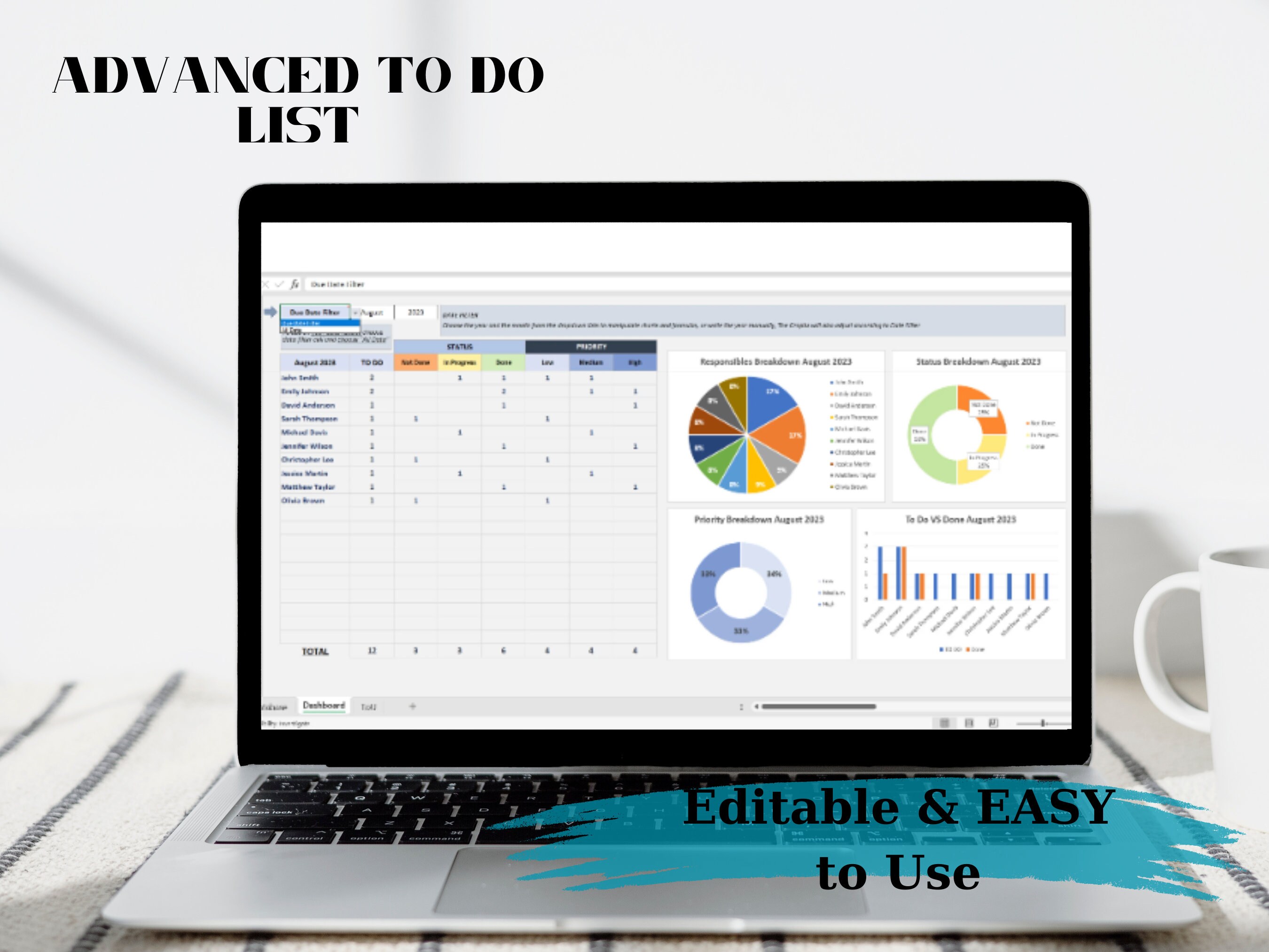 Advanced to Do List Excel Template | Digital Daily Planner | Printable Productivity Planner ...
