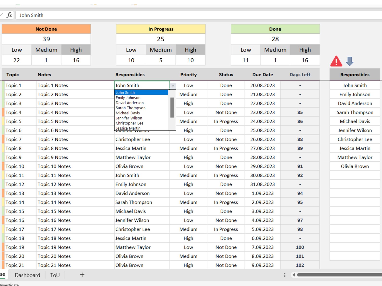 Advanced To Do List Excel Template Digital Daily Planner Printable