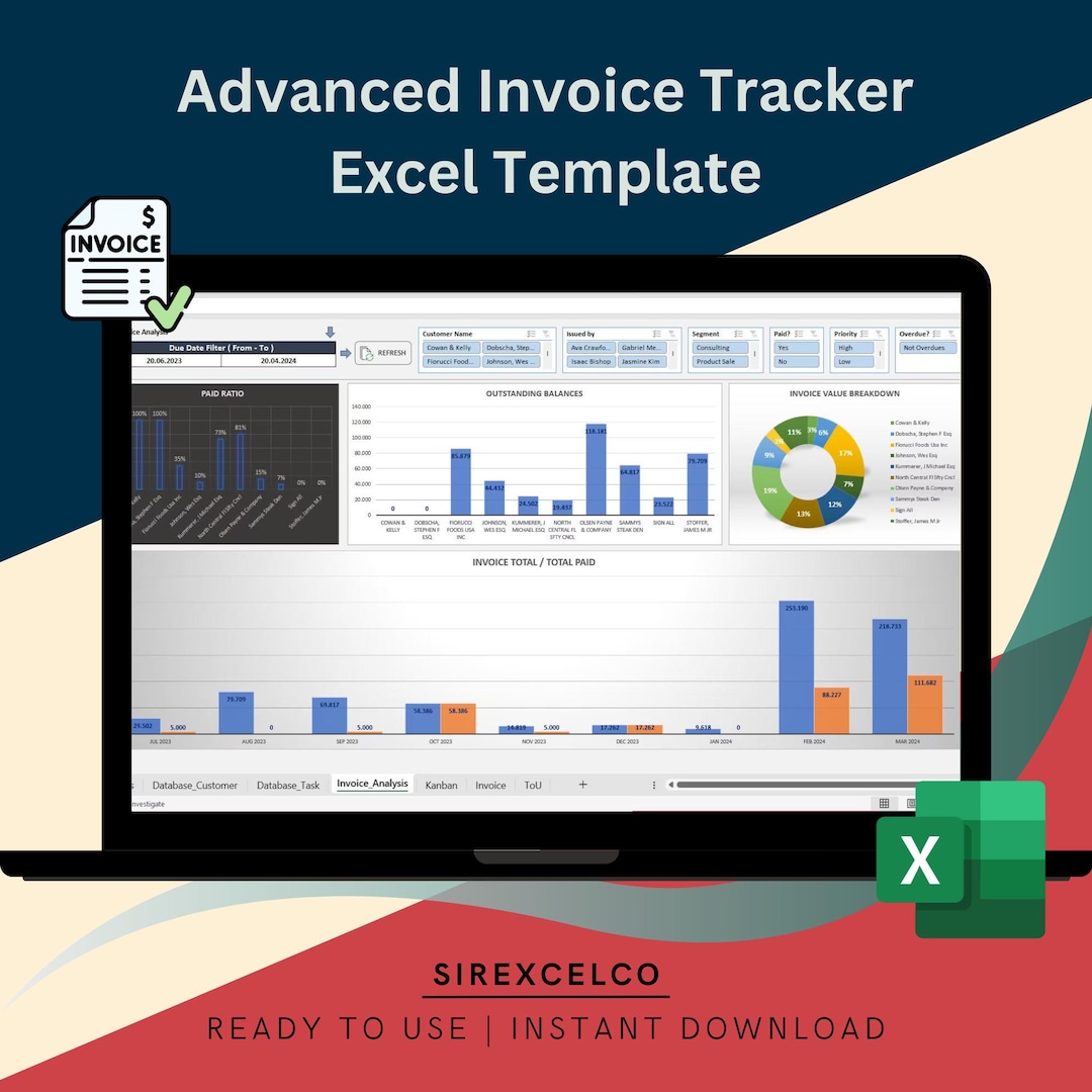 Advanced Invoice Tracker Excel Template,invoice Tracking Spreadsheet, Sales Analysis Template ...