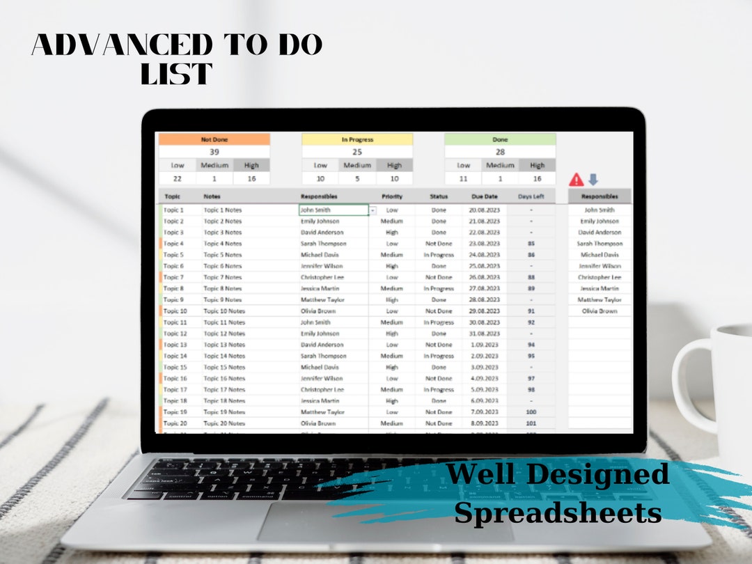 Advanced to Do List Excel Template Digital Daily Planner Printable ...