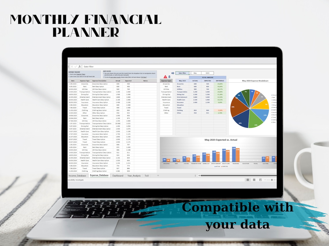 Yearly Financial Planner Excel Template | Dynamic Income & Expense ...