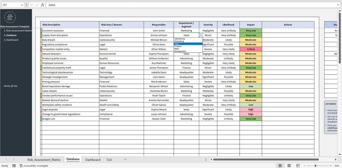 Risk Assessment Matrix Template, Matrix Digital Excel Templates, Risk ...