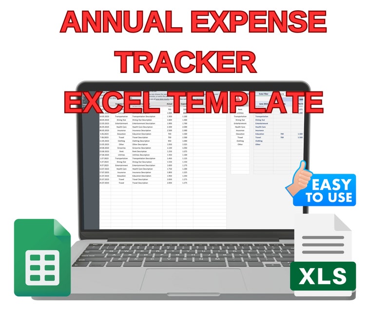 Annual Expense Tracker, Finance Budget Excel Template, Monthly ...