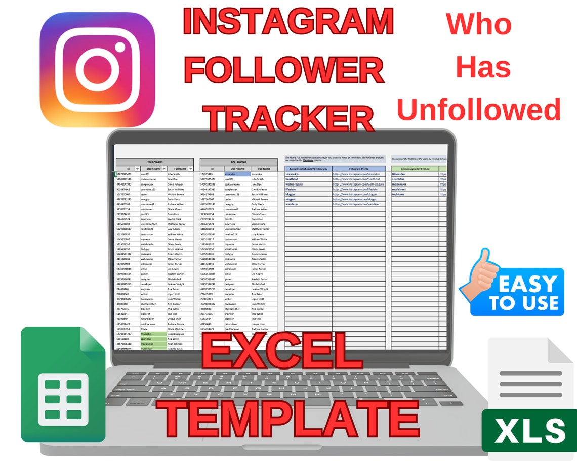 Instagram Profile Tracker Excel Template | Who Unfollowed You on ...