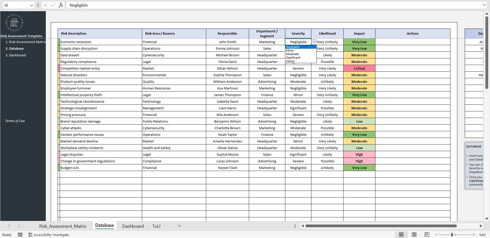 Risk Assessment Matrix Template, Matrix Digital Excel Templates, Risk ...