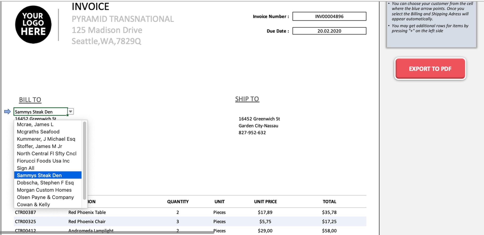 Editable Invoice Excel Template | Printable Business Invoice | Small ...