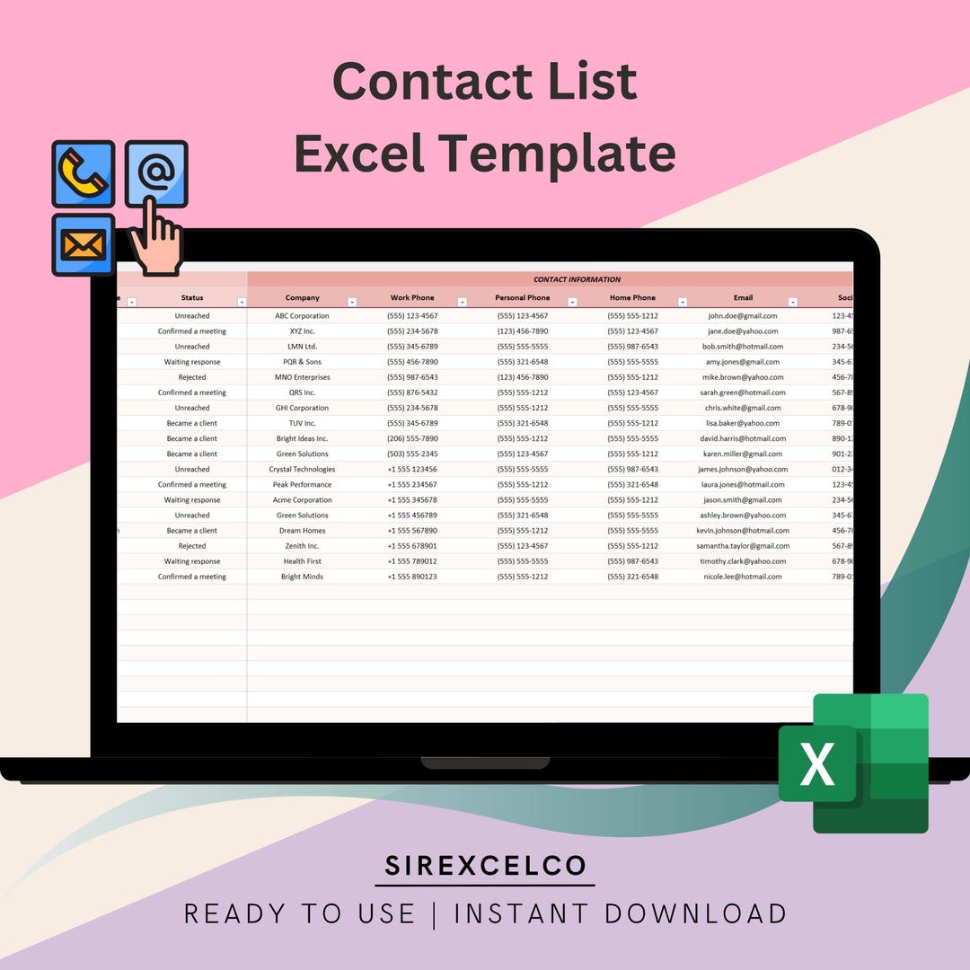 Contact List Tracker Excel Template | Easily Save and Organize Your ...