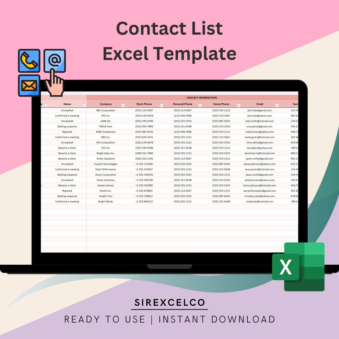 Contact List Tracker Excel Template | Easily Save and Organize Your ...