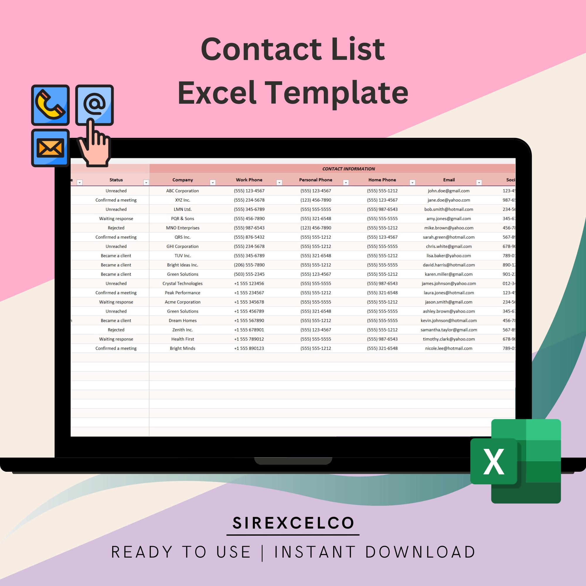 Contact List Tracker Excel Template | Easily Save and Organize Your ...