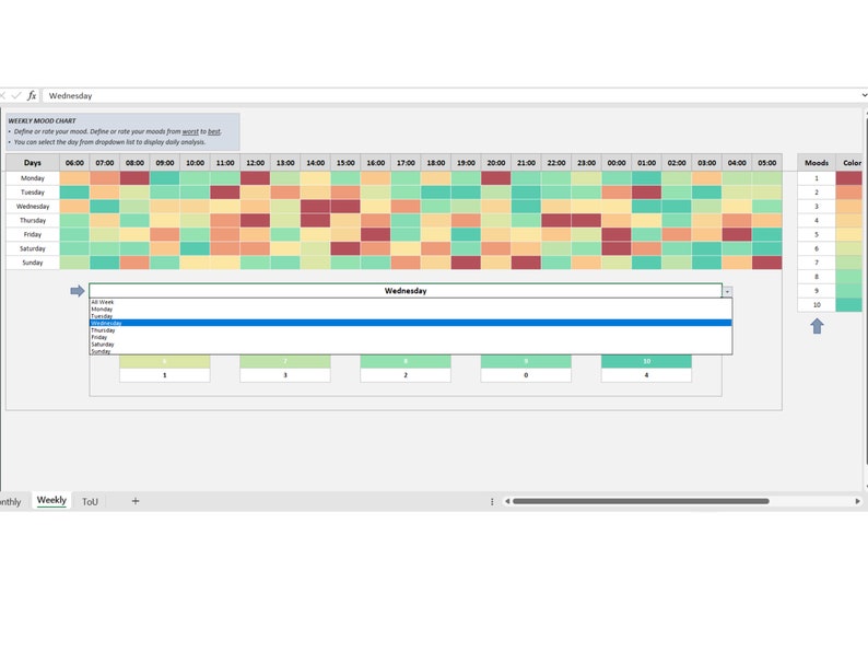 Monthly Mood Tracker Excel Template | Colorful Emotion Tracking ...