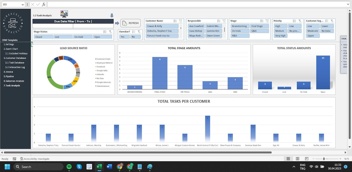 CRM Excel Template Bundle, CRM Dashboard Template, Kanban Board ...
