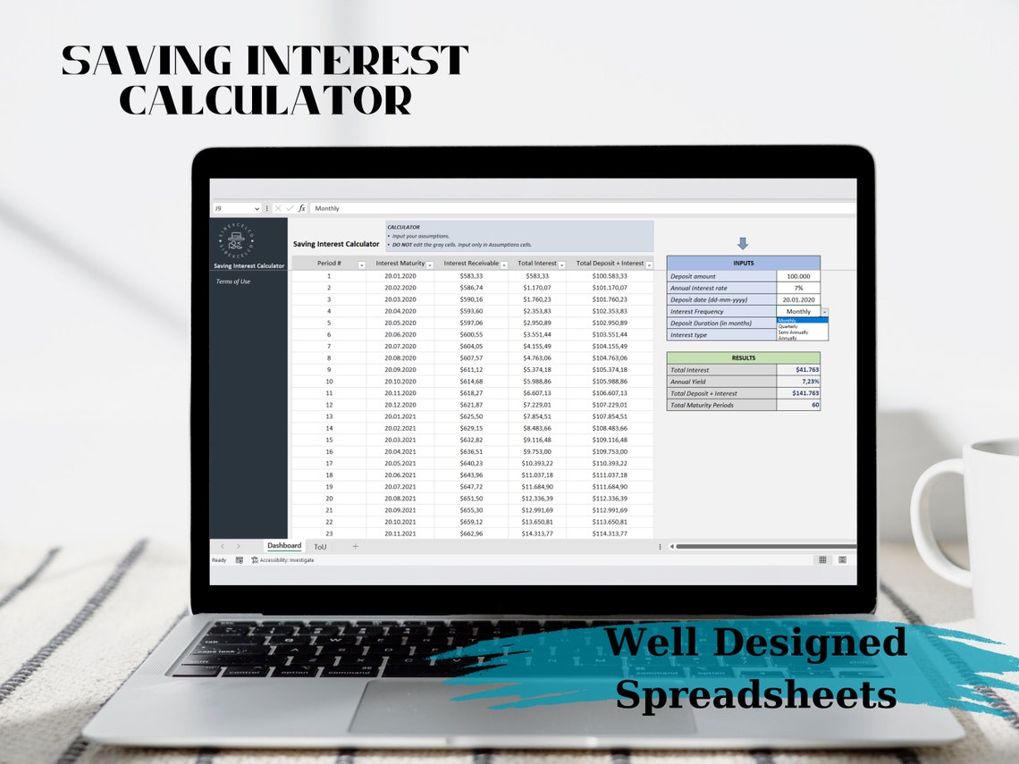 Dynamic Deposit Interest Calculator Excel Template | Easy-to-use Simple ...