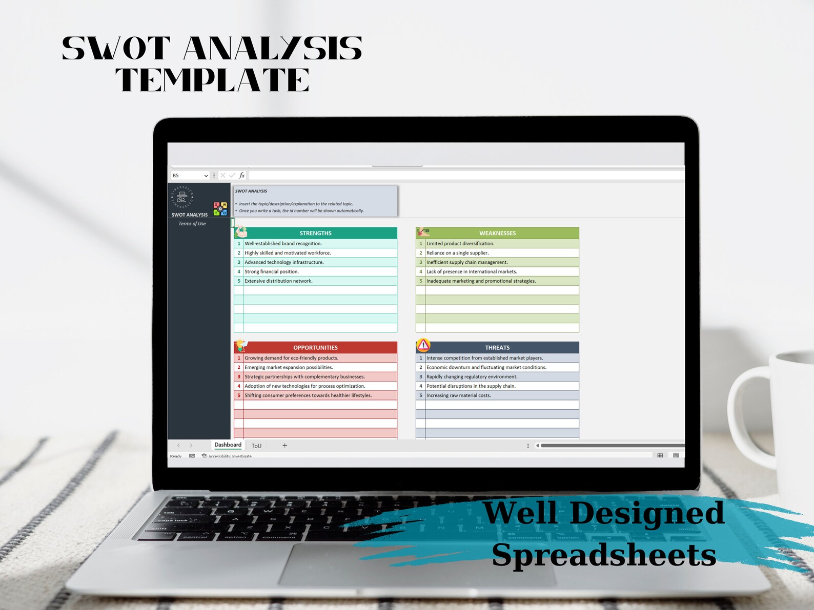 SWOT Analysis Excel Template, Strengths Worksheet, Concept Analysis ...