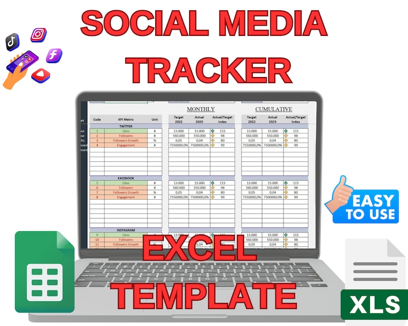 Social Media KPI Dashboard Excel Template | Track Social Media Metrics ...