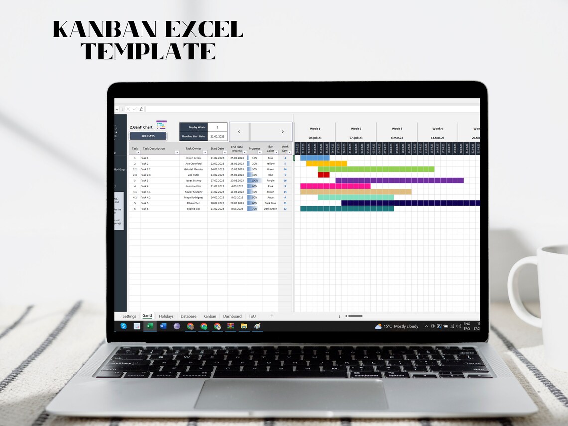 Dynamic Kanban Board Excel Template for Team Workflow Management | Easy Database Entry & Visual ...
