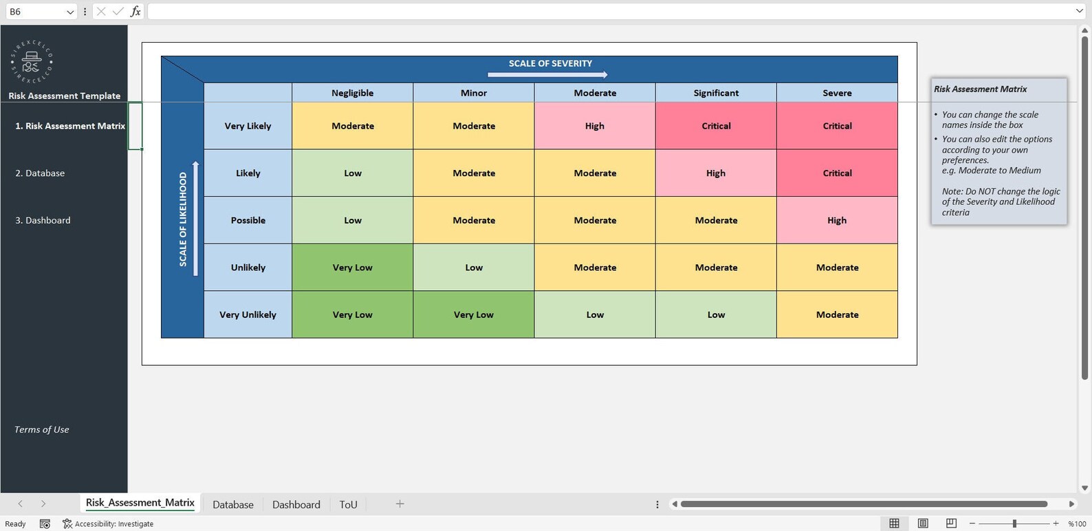 Risk Assessment Matrix Template, Matrix Digital Excel Templates, Risk ...