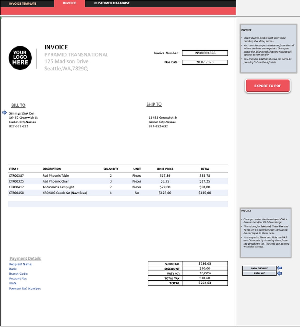 Editable Invoice Excel Template | Printable Business Invoice | Small ...