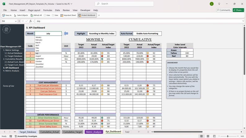 Fleet Management KPI Dashboard Excel Template, KPI Report, Dynamic ...