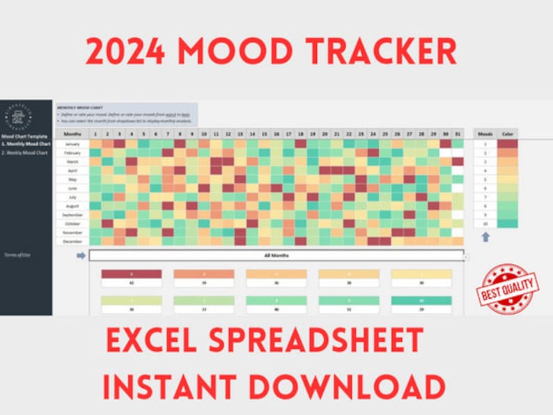Monthly Mood Tracker Excel Template | Colorful Emotion Tracking ...