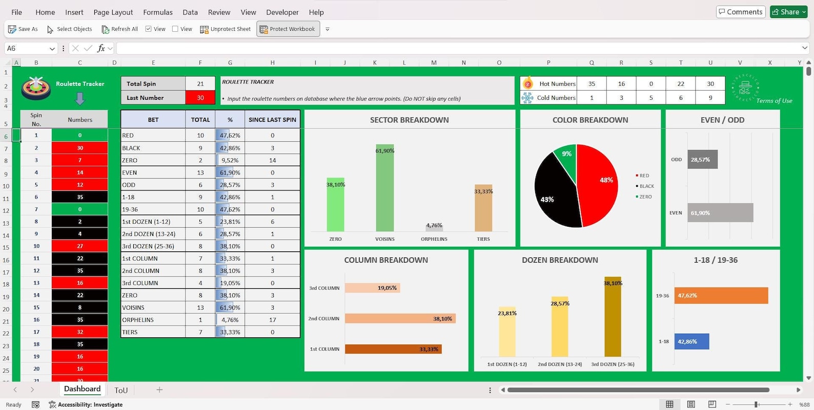 Roulette Excel Tracker Template | Analyze Bets and Winning Patterns ...