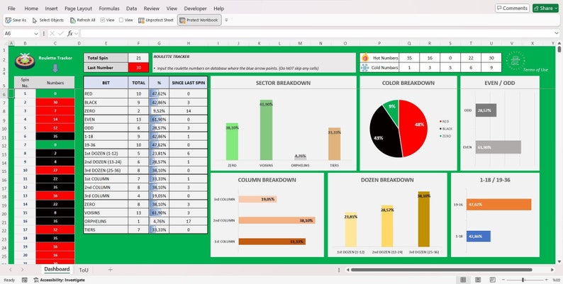 Roulette Excel Tracker Template | Analyze Bets and Winning Patterns ...