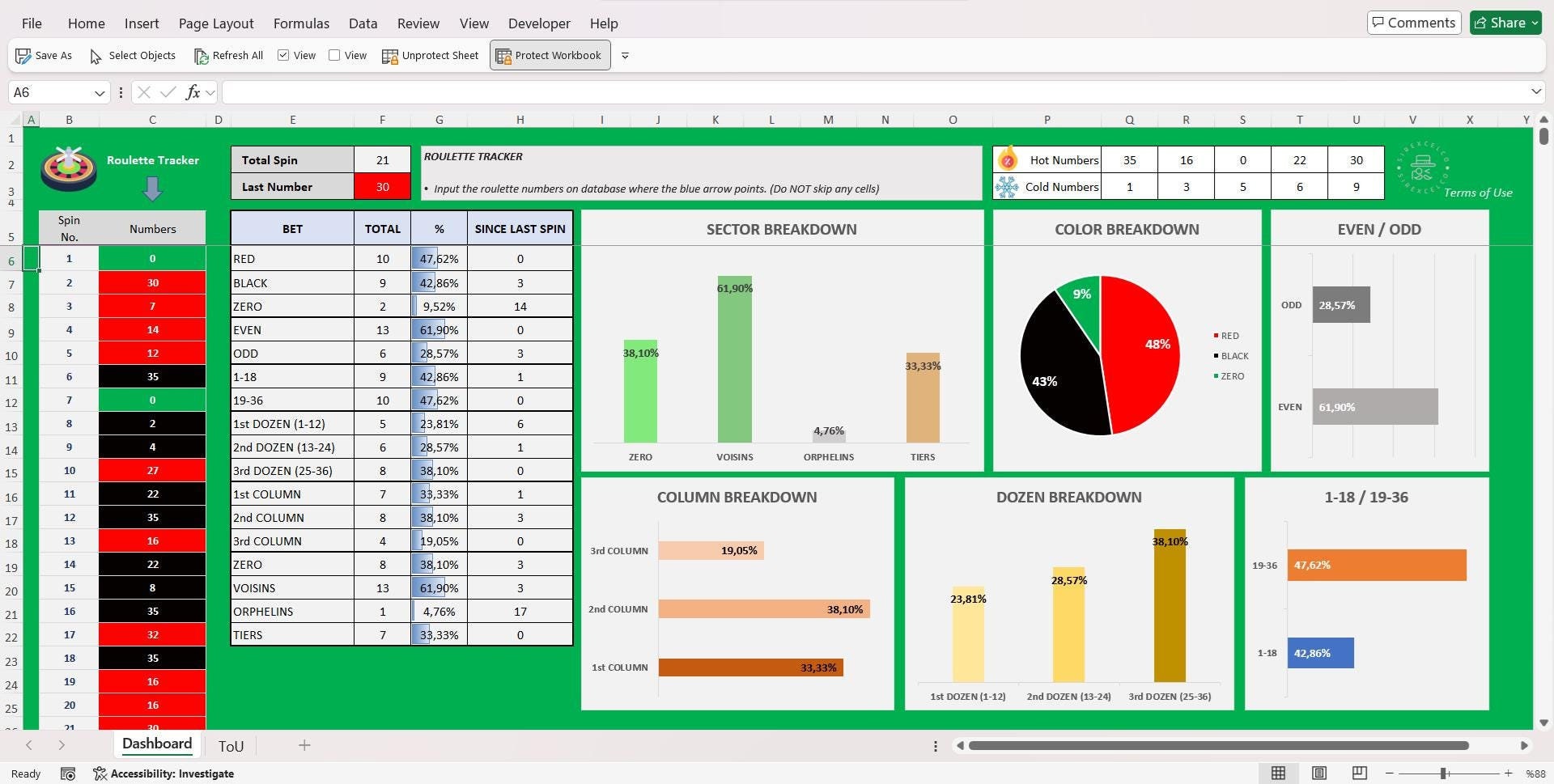 Roulette Excel Tracker Template | Analyze Bets and Winning Patterns ...