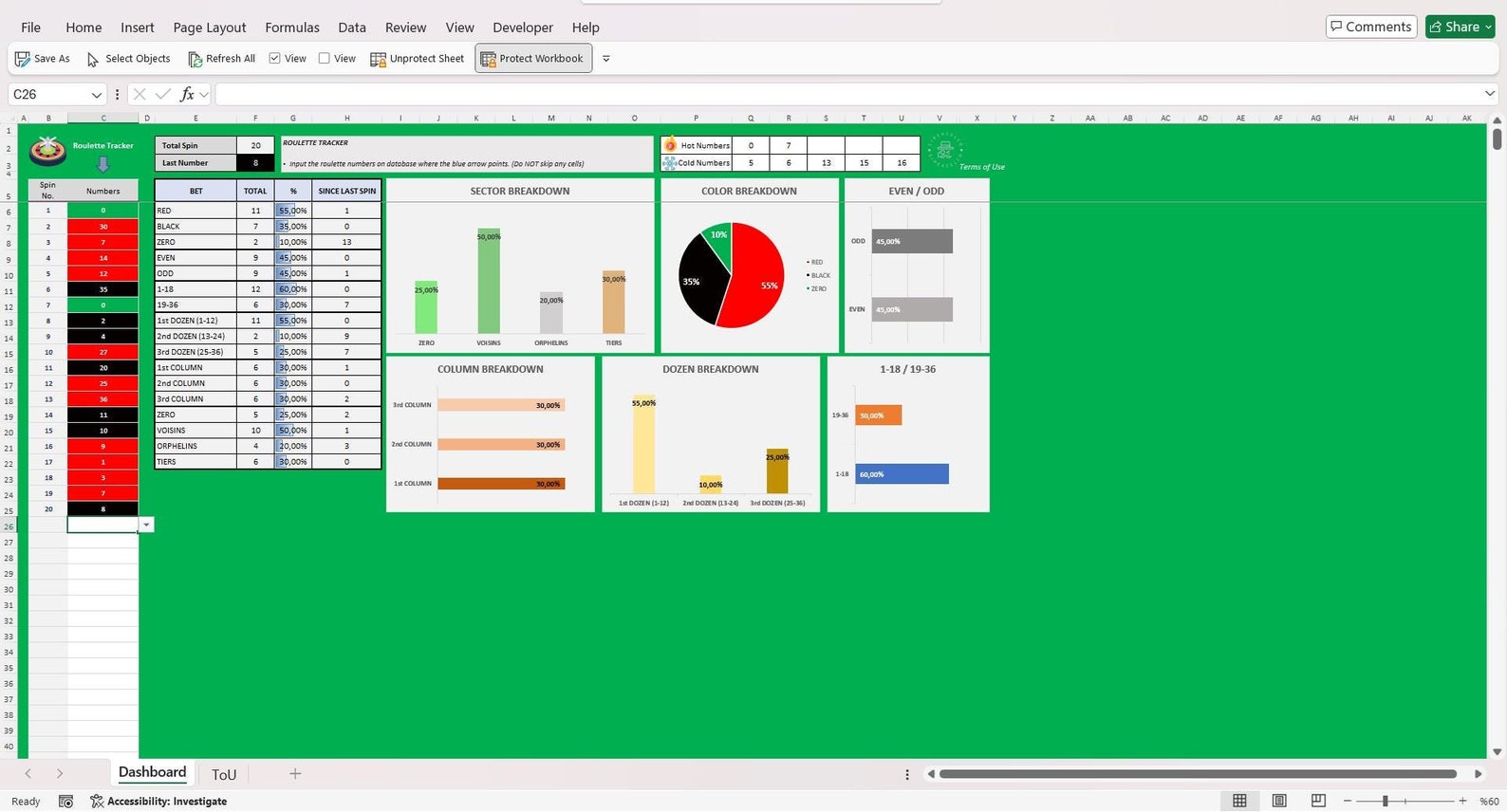Roulette Excel Tracker Template | Analyze Bets and Winning Patterns ...
