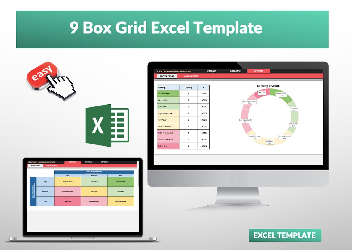 9 Box Grid Dashboard Excel Template | Employee Performance Potential ...
