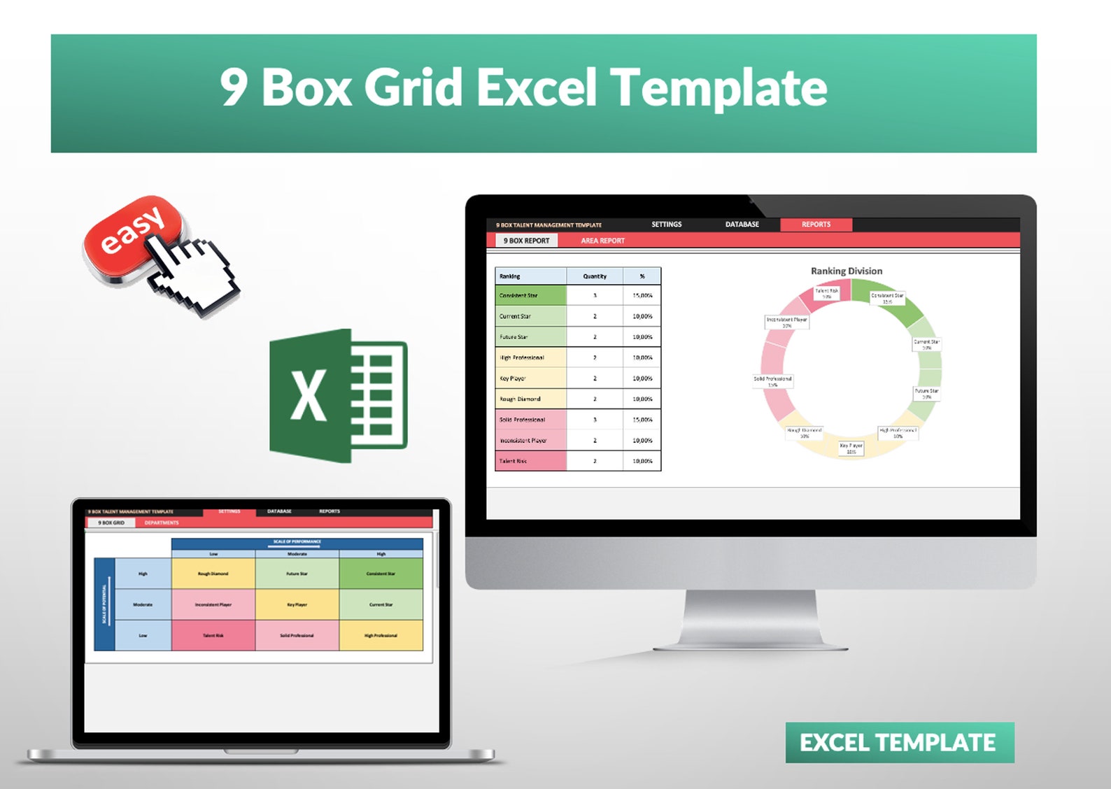 9 Box Grid Dashboard Excel Template | Employee Performance Potential ...