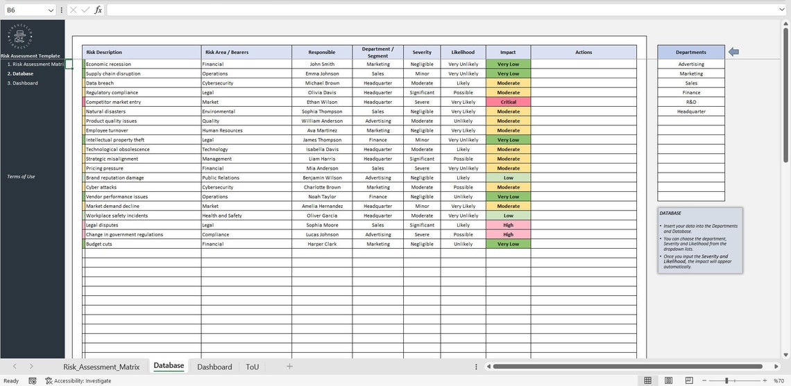 Risk Assessment Matrix Template, Matrix Digital Excel Templates, Risk ...
