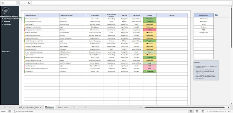 Risk Assessment Matrix Template, Matrix Digital Excel Templates, Risk ...