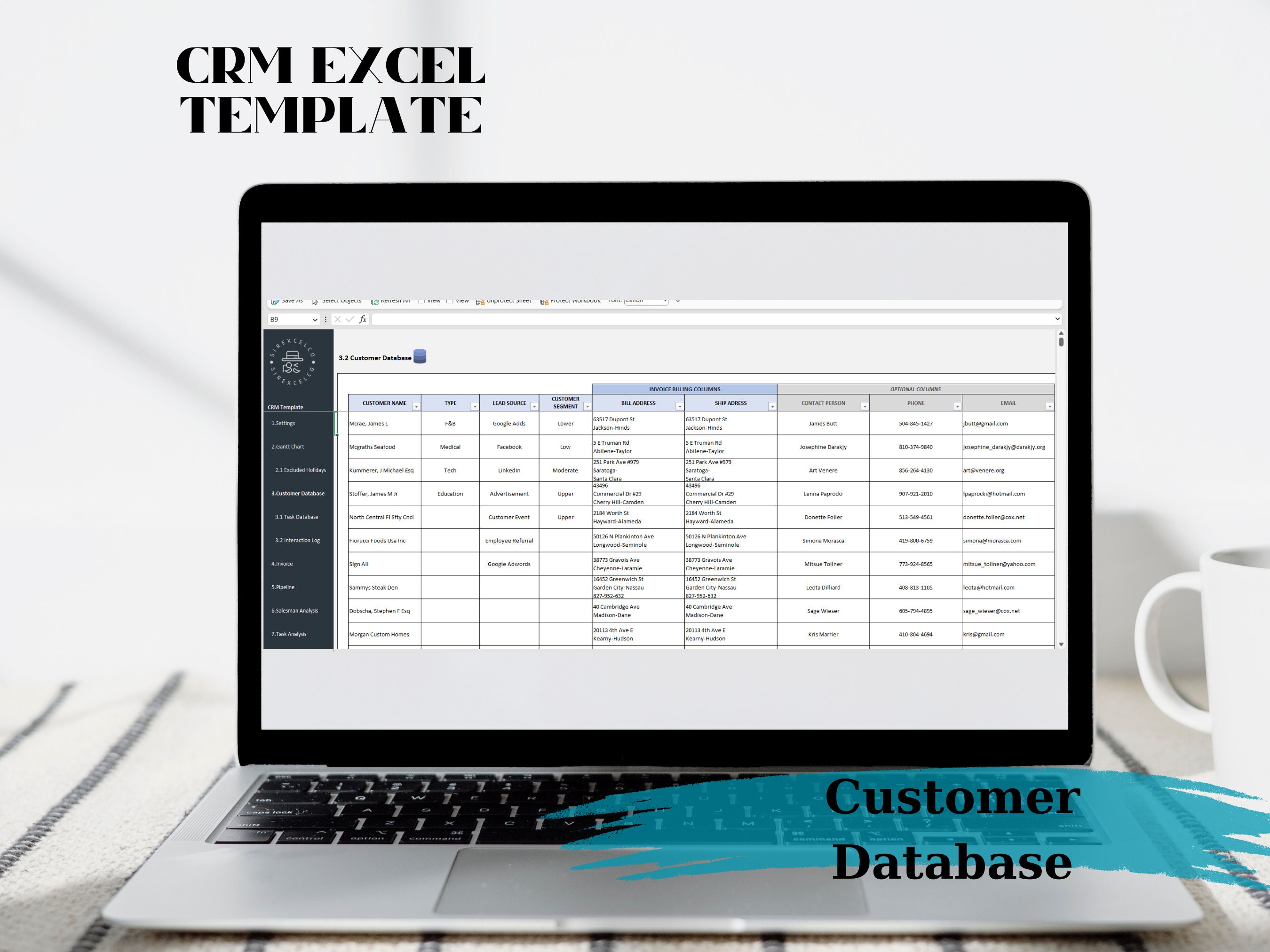CRM Excel Template, Customer Relationship Management Database Sheet ...