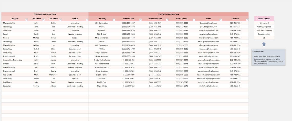 Contact List Tracker Excel Template | Easily Save and Organize Your ...