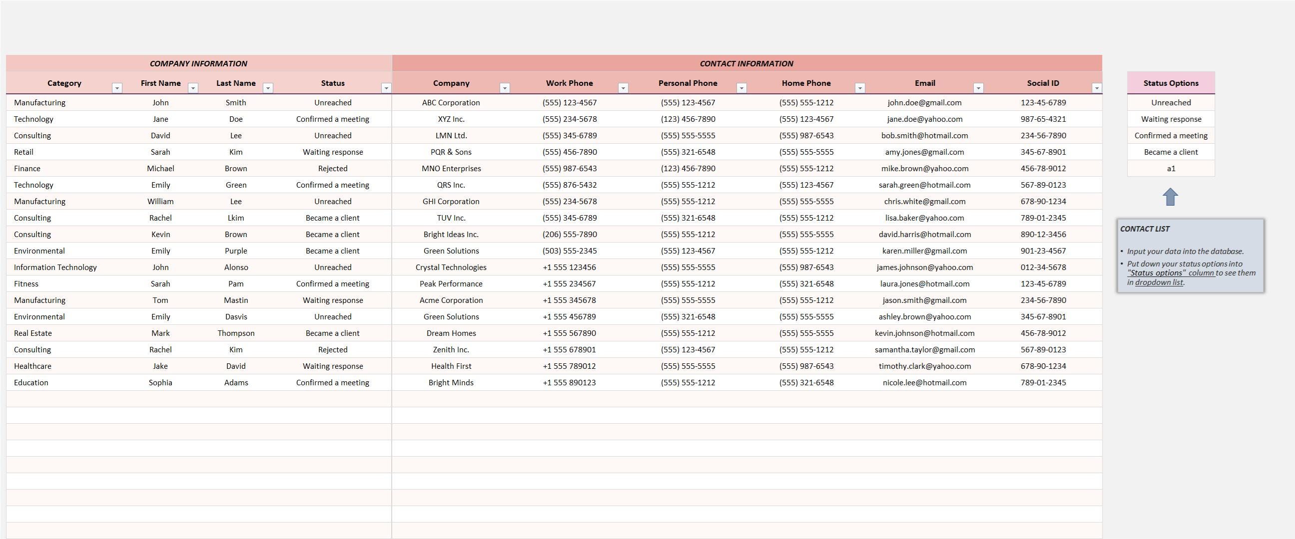 Contact List Tracker Excel Template | Easily Save and Organize Your ...