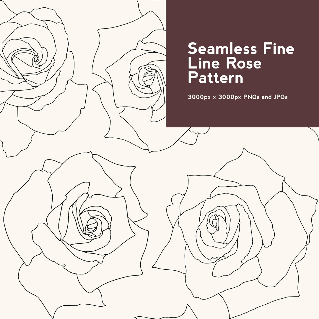 Fine Line Rose Digital Paper DIGITAL DOWNLOAD Minimalist Floral Pattern ...