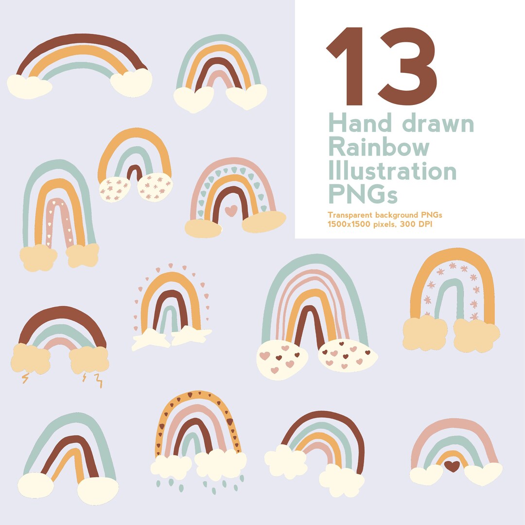 Hand Drawn Boho Rainbow Clipart Illustrations | Chunky Rainbow Art for ...