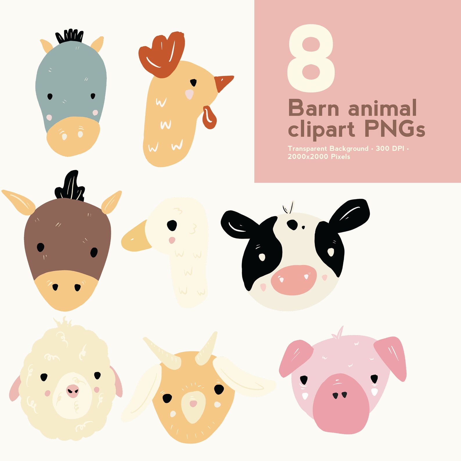 Farm Animal Clipart PNG Pack | DIGITAL DOWNLOAD | Barnyard Nursery ...