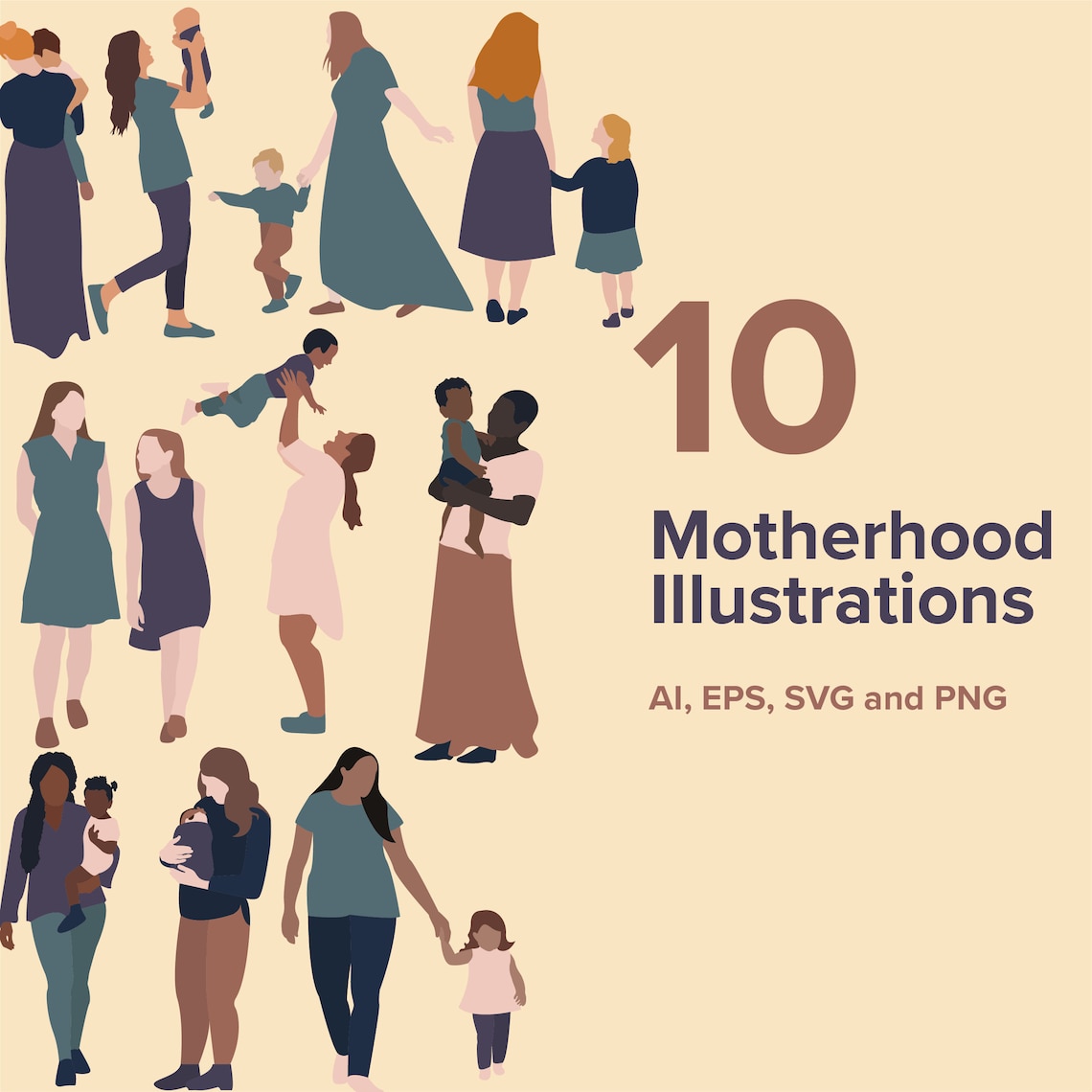 Motherhood Vector Illustrations | DIGITAL DOWNLOAD | Editable Mom ...