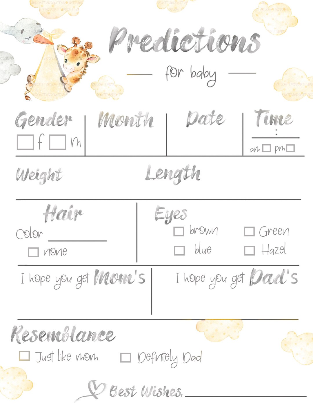 Baby Shower Game - Baby Giraffe Printable - Etsy