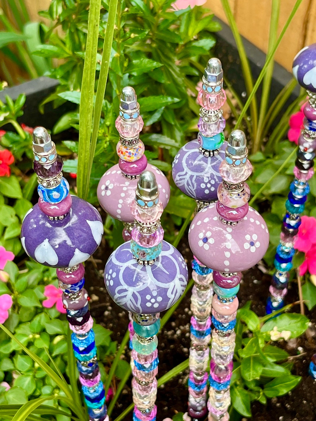 Pastel Ceramic Garden Stake Purple or Lavender Sparkling Glass Beaded ...