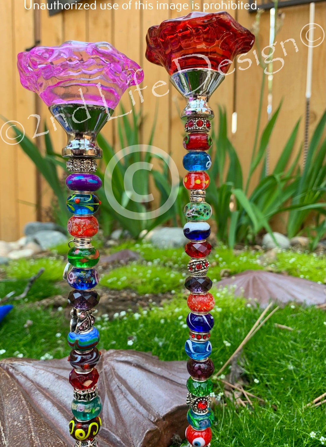 Rose Garden Stake, LARGE Glass Rose 14"or 20" Red, Pink or Purple ...