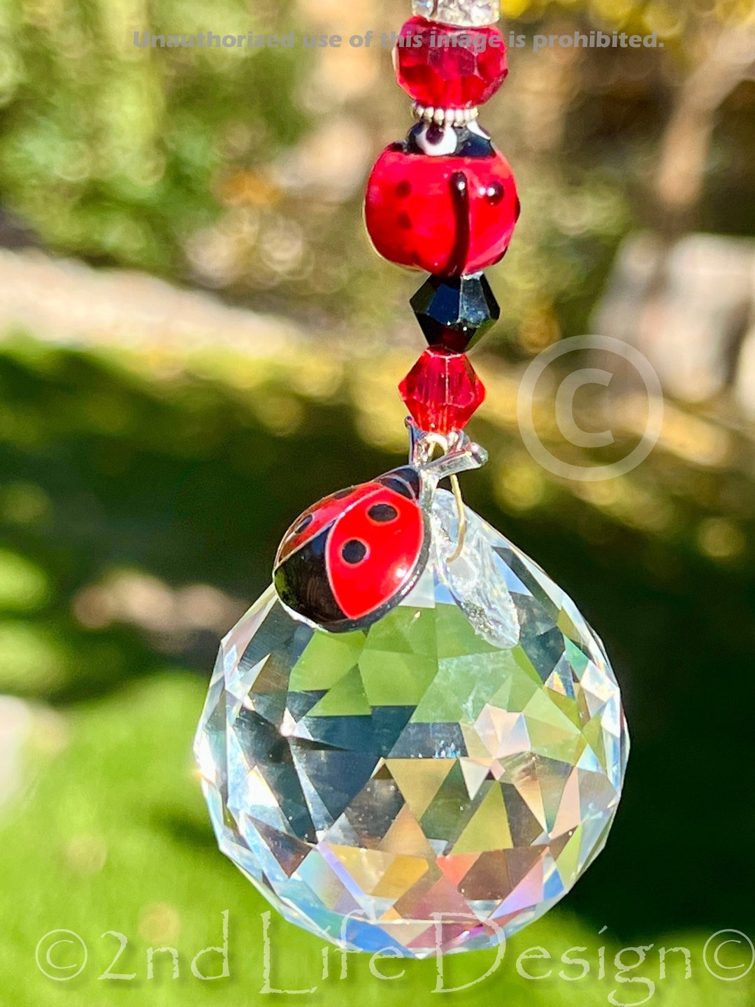 Ladybug Suncatcher + Bonus Magnet! Fancy Ornament Crystal Prism ...