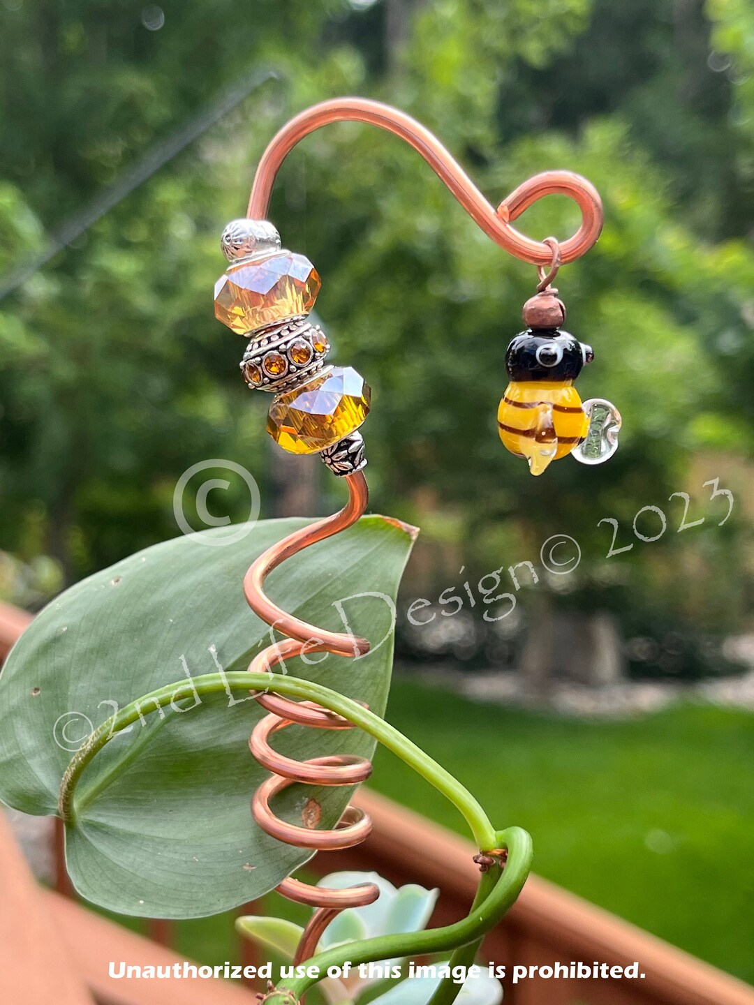 Solid Copper + Handmade Glass Bee 15" Electroculture Beaded Coil ...