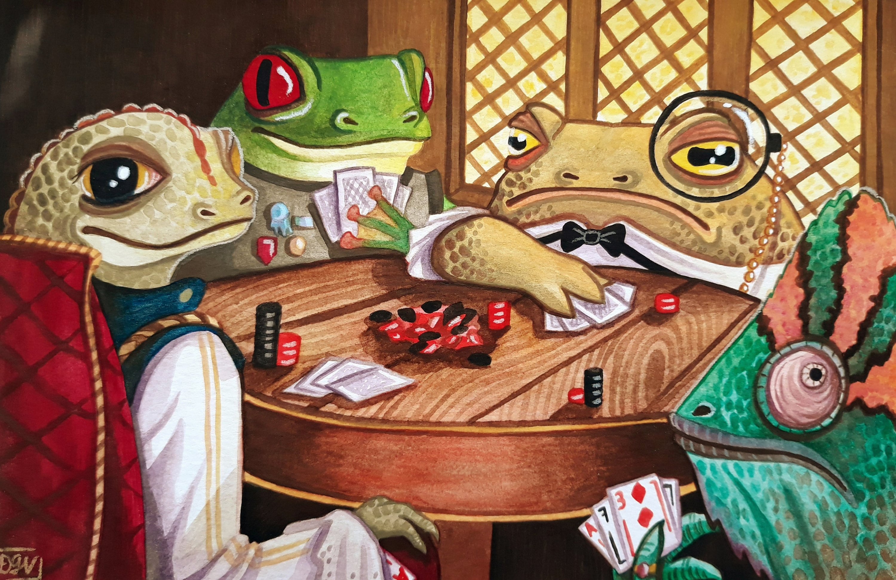 Reptiles and Amphibians Playing Poker Art Print - 6x9 Print ...