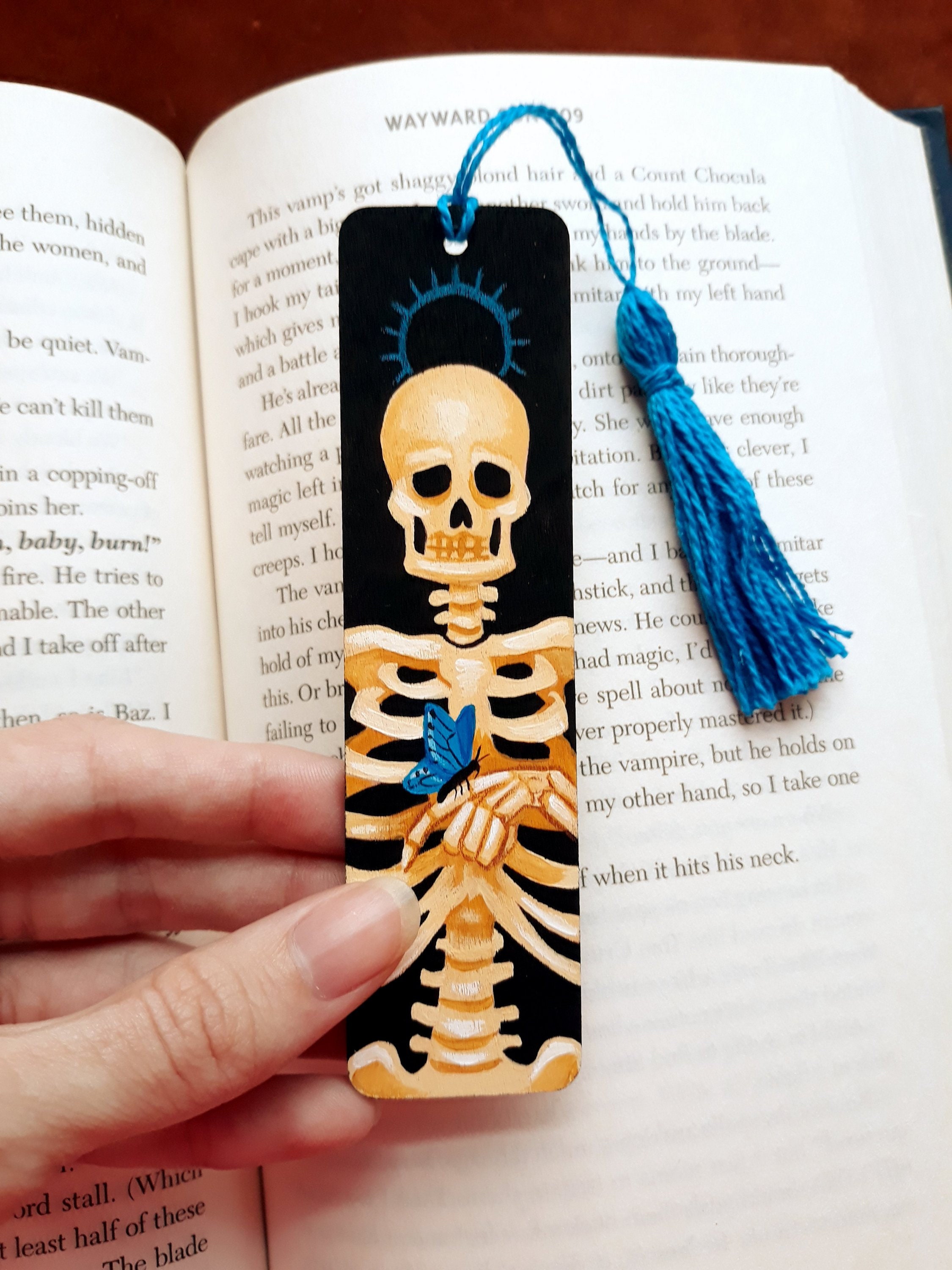 Skull and Butterfly Wooden Bookmark - Hand-painted Bookmarks - Skull ...