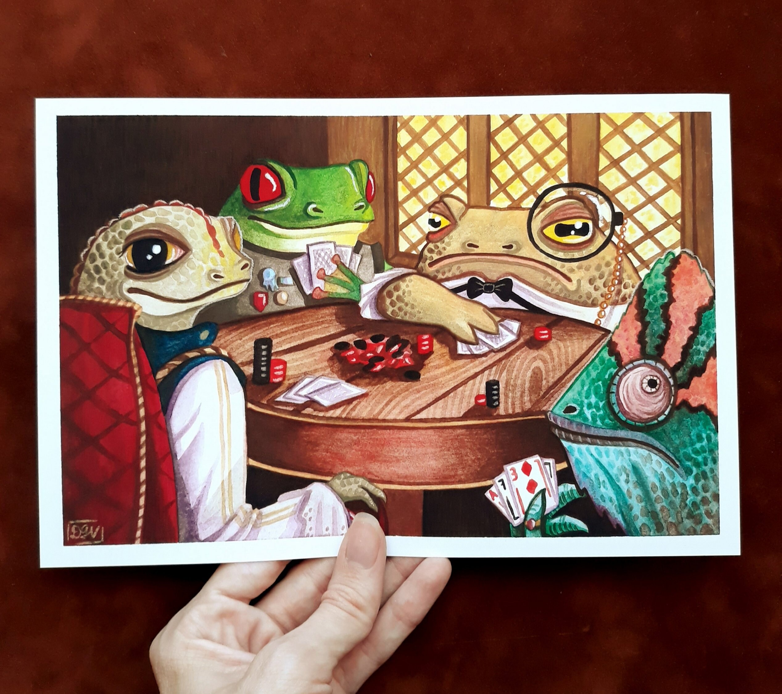Reptiles and Amphibians Playing Poker Art Print - 6x9 Print ...