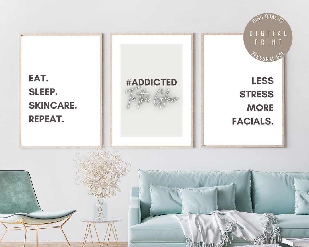Addicted to the Glow Skincare Wall Art, Set of 3, Aesthetician Wall ...