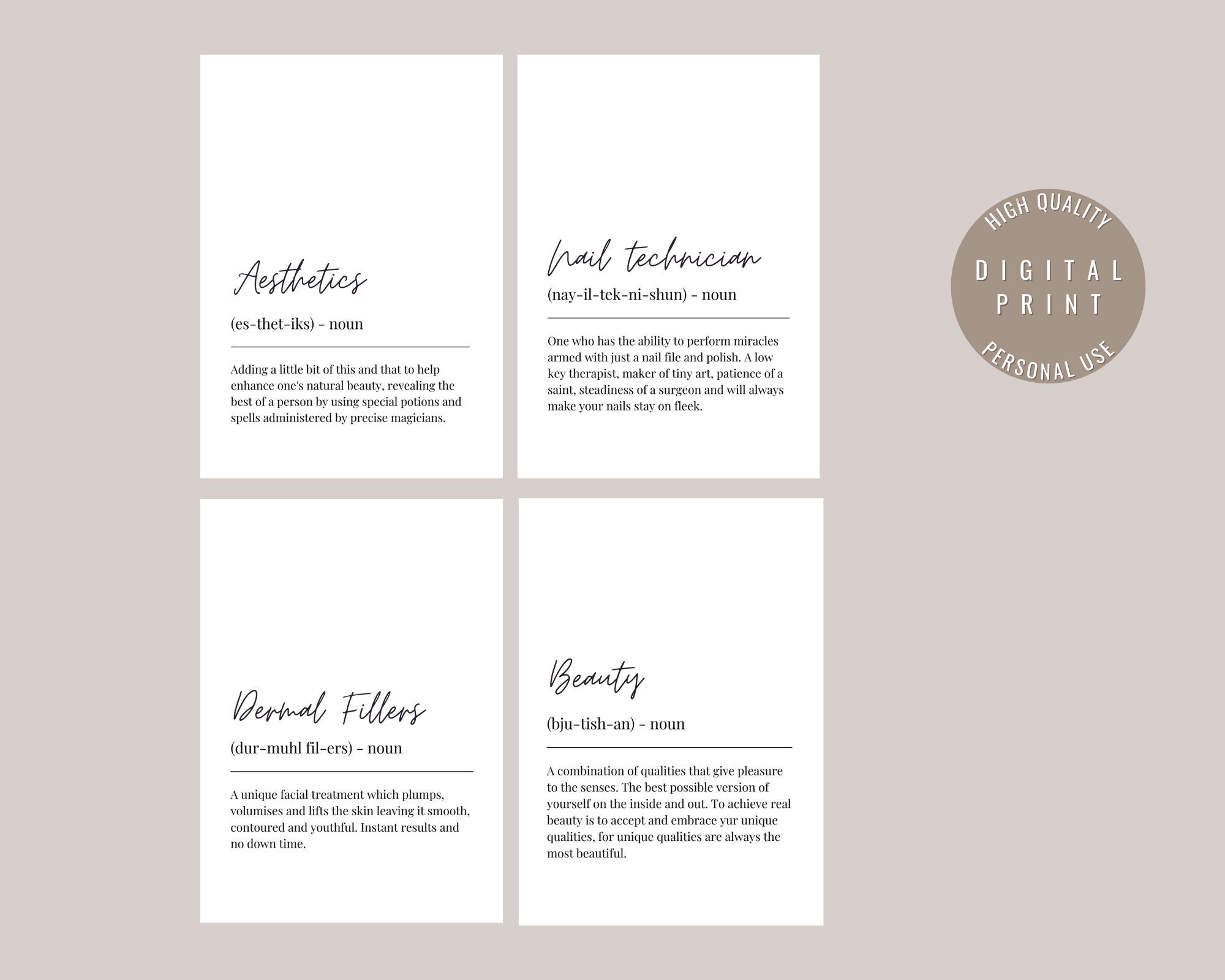 Salon Definition Wall Art Bundle, Aesthetician Wall Decor, Beauty Salon ...