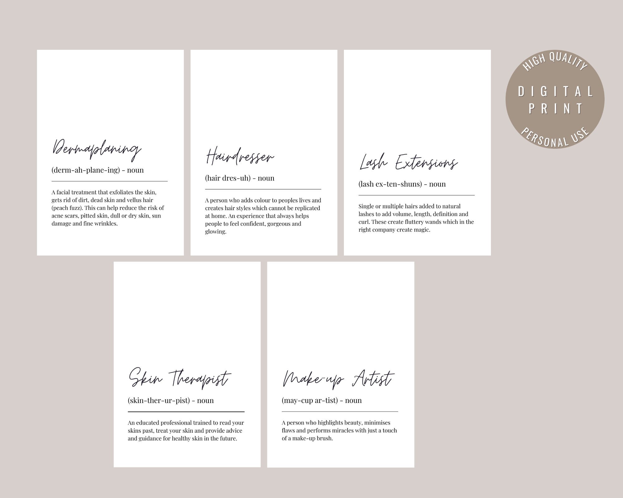 Salon Definition Wall Art Bundle, Aesthetician Wall Decor, Beauty Salon ...